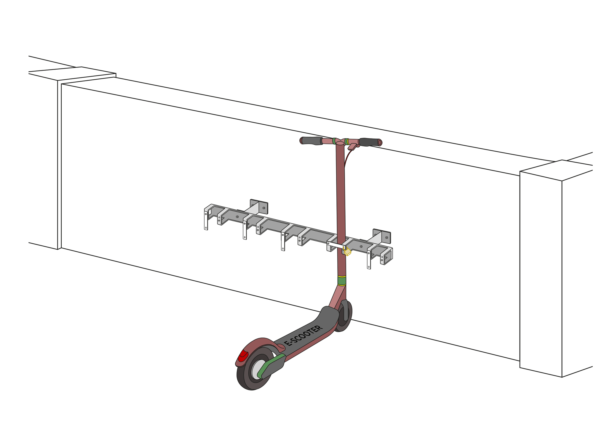 E-Scooterständer zur Wandmontage mit 5 Stellplätzen